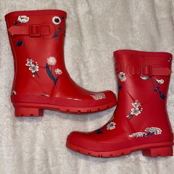 Joules | Shoes | Red Floral Joules Rain Boots | Poshmark